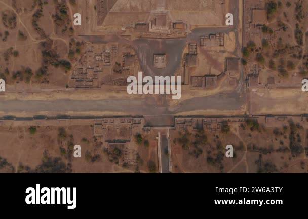 Aerial birds eye overhead top down panning footage of Pyramid of the ...