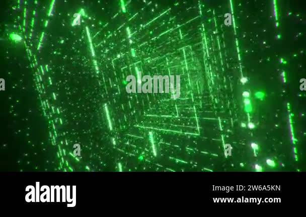 Digital technology tunnel. 3D Big Data Digital square corridor with futuristic matrix. Binary ...