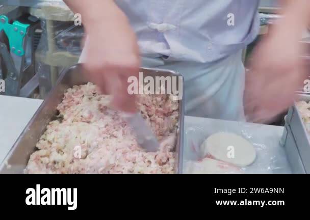 Making Dim Sum. Chef preparing Dim sum dumplings. Kneading the dough ...