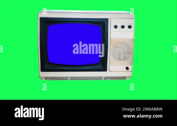 Chroma key Blue screen TV set for composition. Vintage TV white with a ...