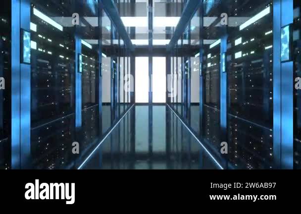 Server racks in computer network security server room data center, 3d ...