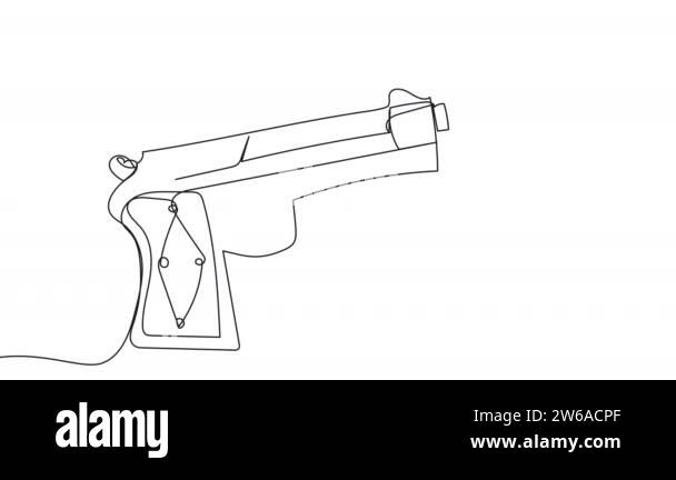 Self-drawing big pistol one line on a white background. American ...