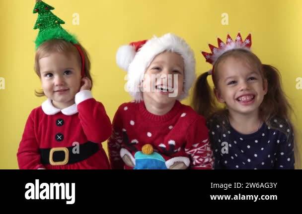 Emotion Cute Happy Cheerful 3 Siblings Friends Baby Girl And Boy in ...