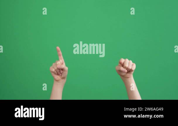 Kid hand pointing at someone, rising up and show gesturing two hands ...