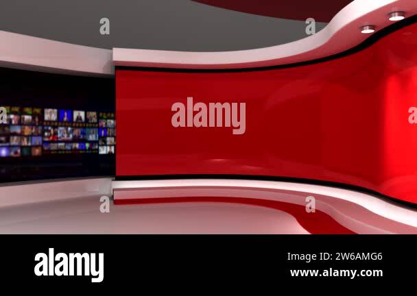 Tv studio. Red studio. Red background. News studio. Technical room Loop ...