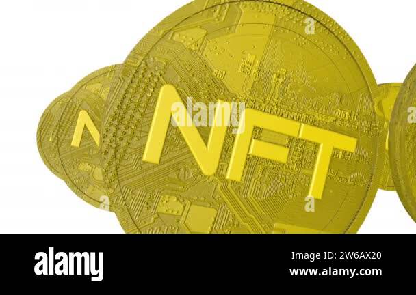 animated gold coin with the inscription nft on a white background ...