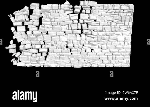 Wall explosion, destruction. 3D animation. Stonewall collapse, wall ...