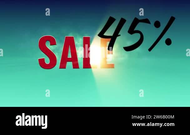 Animated inscription SALE 45%. Colorful background with light source ...