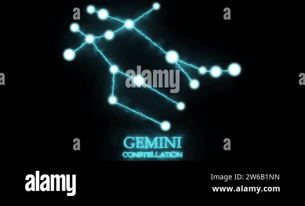 Gemini constellation. Light rays, laser light shining blue color. Stars ...