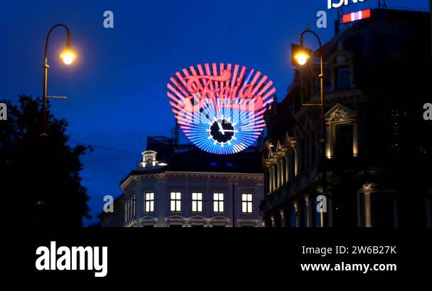 Oslo, Norway - June 24, 2019: Close Up The Freia Sign In Night. Old ...