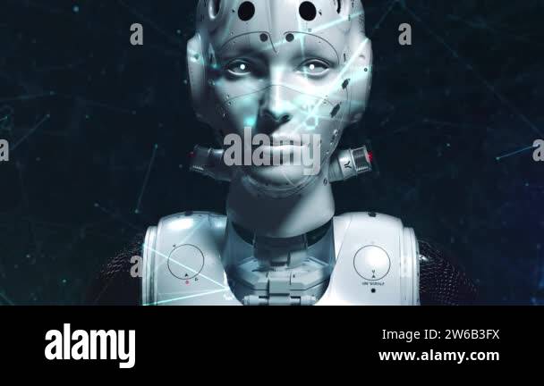 robot woman, sci-fi woman animation of the digital world of the future ...