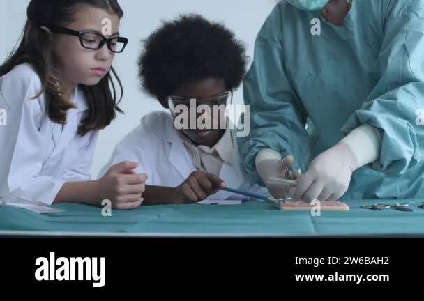 Education concept of 4k Resolution. Medical school students practicing ...