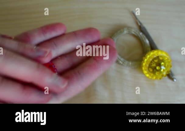 Massage the points of the palm according to the Su jok method using a ...