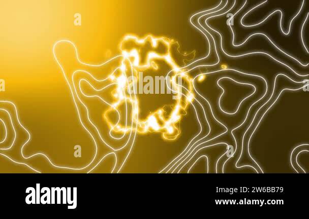 Animation of white contour lines over glowing yellow electric currents ...