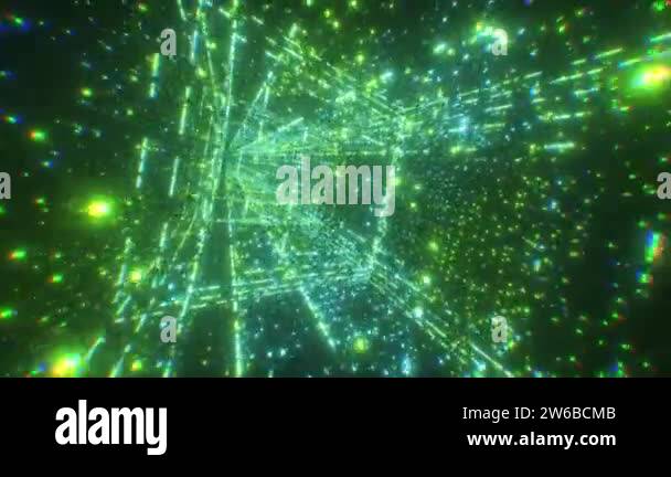 Digital technology tunnel. 3D Big Data Digital square corridor with futuristic matrix. Binary ...