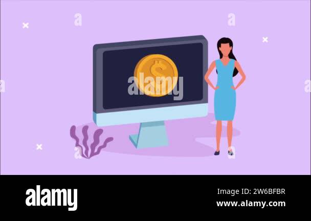 desktop device with woman and coin dollar ecommerce technology 4k animated Stock Video Footage ...