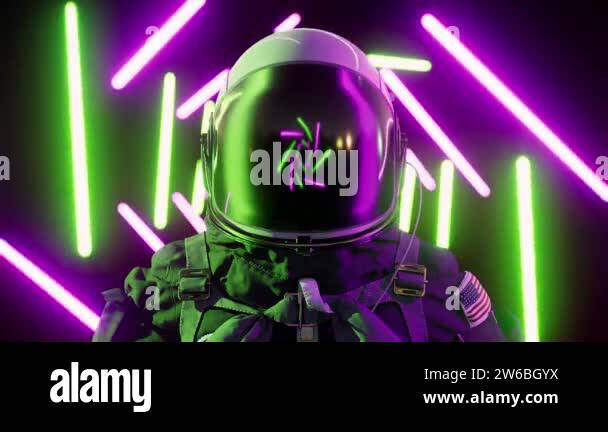 Neon astronaut futuristic concept. Retrowave style Vj loop 3d animation ...