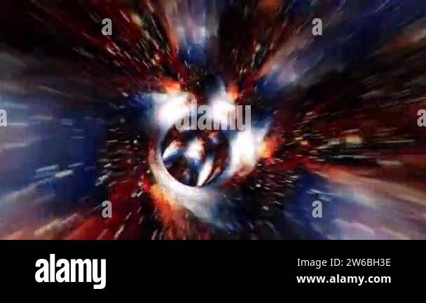 Abstract dark blue orange hyper space warp Flight in futuristic sci-fi ...