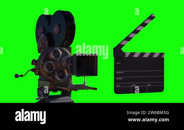 video camera and cinema items, movie or television green background ...