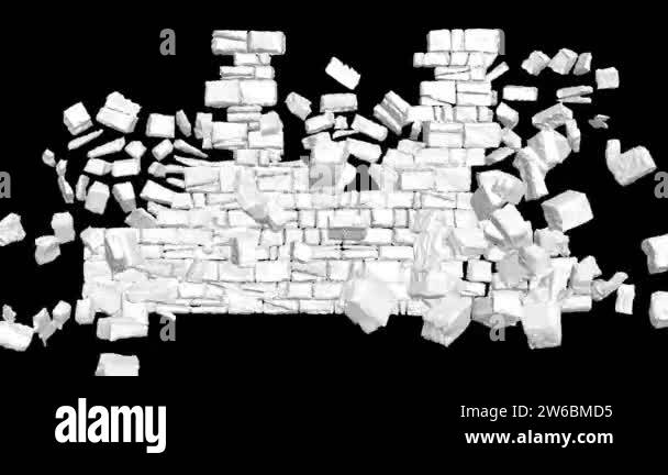 Wall explosion, destruction. 3D animation. Stonewall collapse, wall breaking exploding ...