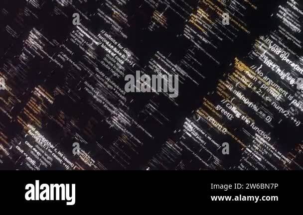 Program codes fly in computer space. Animation. 3d space inside ...