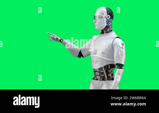 3d rendering cyborg hand pointing on green screen background 4k footage ...