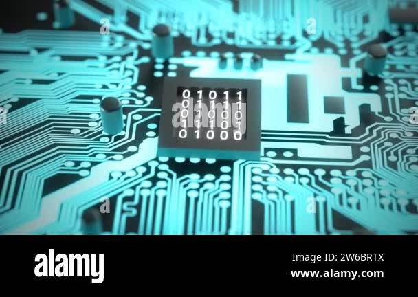 3D Glowing Motherboard AI Artificial intelligence. Computer brain with blue energy. Concept of ...