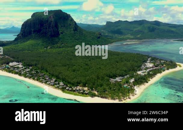 Aerial view of Mauritius island panorama and famous Le Morne Brabant ...