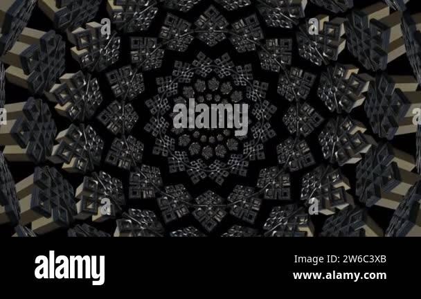 Scandinavian pattern. 3D shapes laid out in circles. Gold and silver ...