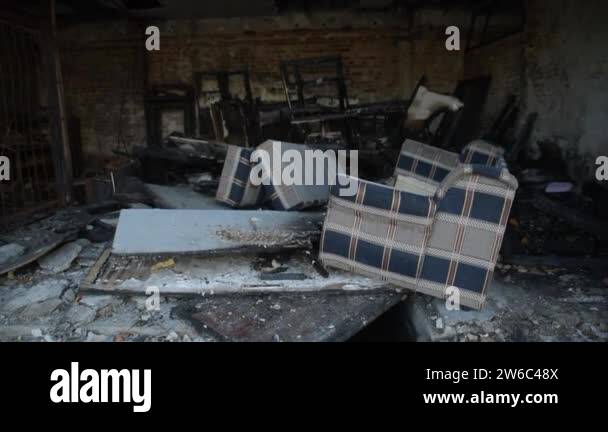 Homeless shelter burned down in a fire. The remains of a house where ...