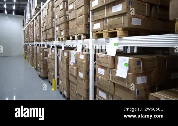 Logistics center interior full of racks Stock Video Footage - Alamy