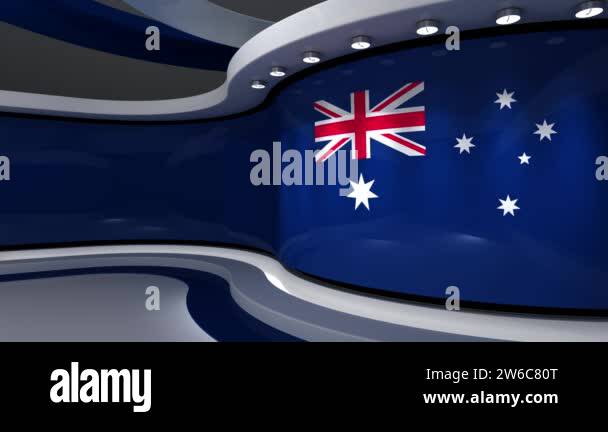 TV studio. Australia. Australian flag. News studio. Loop animation ...