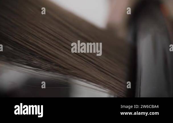 The process of straightening hair in the salon with the help of a ...