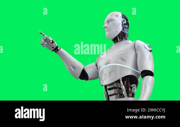 3d rendering cyborg hand pointing on green screen background 4k footage ...