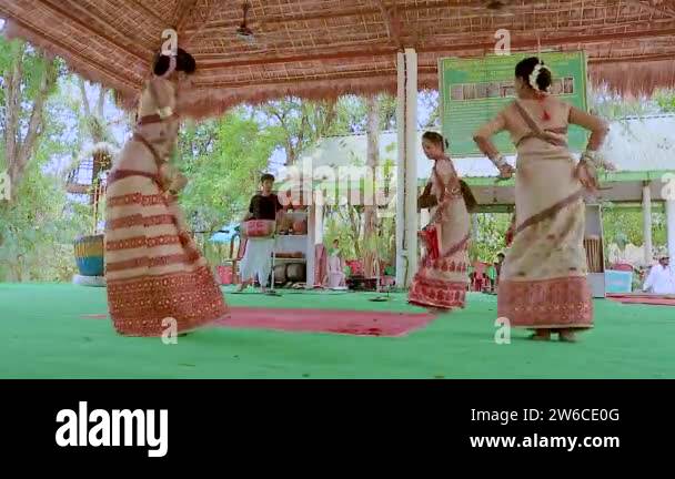 young girls performing authentic indian classical dance in traditional ...