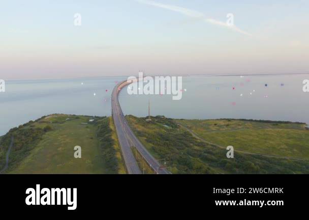 Oresund bridge. A long tunnel bridge with an artificial island between ...
