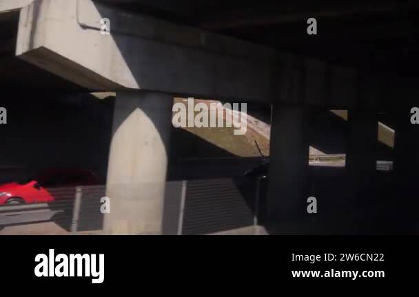 Passing Under Bridges With Roads And Cars - Slide - Left To Right Stock ...