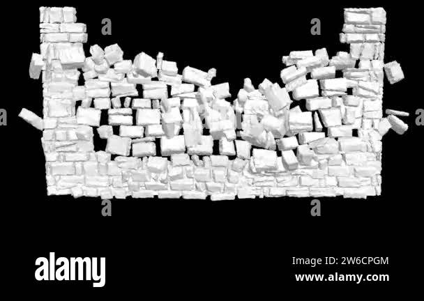 Wall explosion, destruction. 3D animation. Stonewall collapse, wall ...