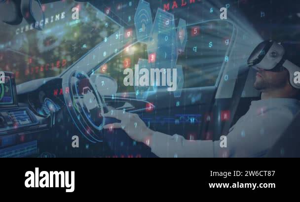Animation of information displays with man in vr headset using self ...