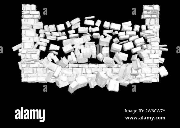 Wall explosion, destruction. 3D animation. Stonewall collapse, wall ...