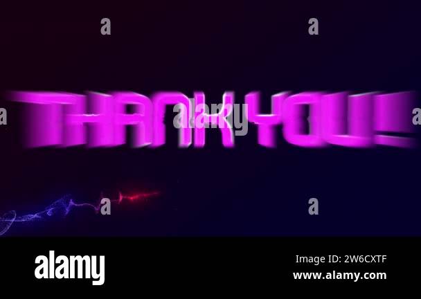Animation of the words thank you in pink distorting letters with blue ...