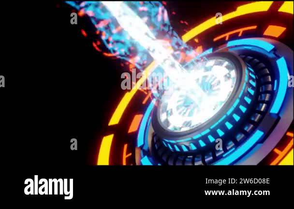 Animation Power button Emits Particle Beam on black background. Sci-fi idea concept. 3d model ...
