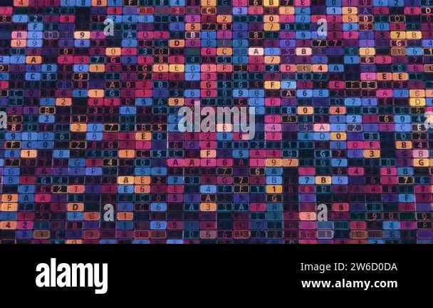 Colorful background of numeric cells. Animation. Computer background with digital cells changing ...