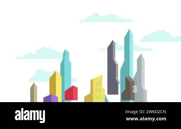 City skyscraper panorama. Animation. Appears from bottom to top. Houses ...