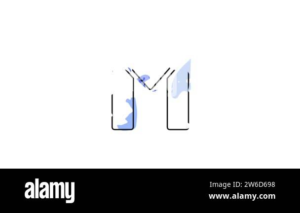 Letter M. 4K video. Blue font animated isolated on clear white ...