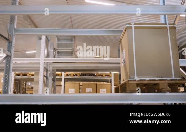 Cargo warehouse forklift loading boxes storage business. Distribution ...