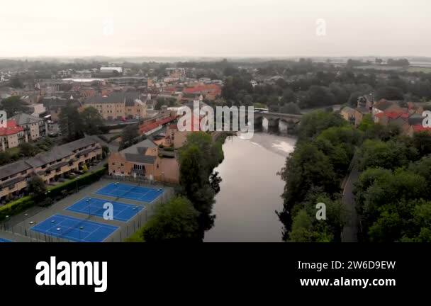 Aerial footage of the town centre of Wetherby in West Yorkshire in the ...