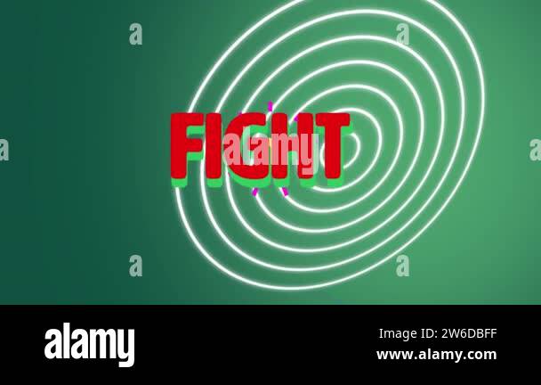 Digital animation of fight text against spiral green background ...