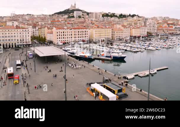 A bird's eye view of the city of Marseille, old port. View on the old ...