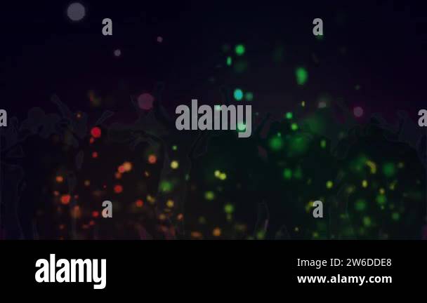 Animation of colourful light projections over dancing crowd, with white ...